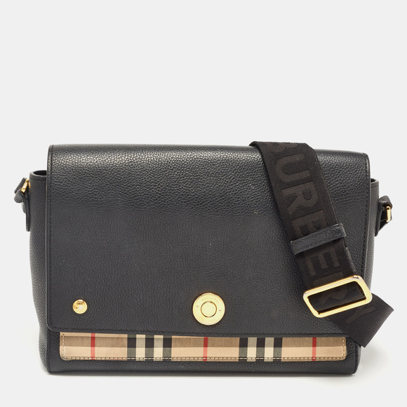 Burberry | Bags | Burberry Blackbeige Check Canvas And Leather Note ...